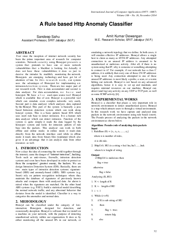 (PDF) A Rule based Http Anomaly Classifier