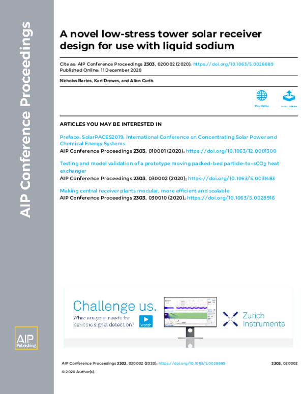(PDF) A novel low-stress tower solar receiver design for use with ...