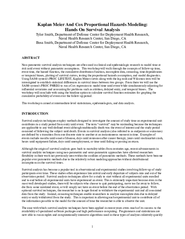 (PDF) Kaplan Meier And Cox Proportional Hazards Modeling: Hands On ...