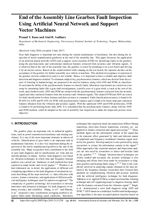 (PDF) End of the Assembly Line Gearbox Fault Inspection Using Artificial Neural Network and ...