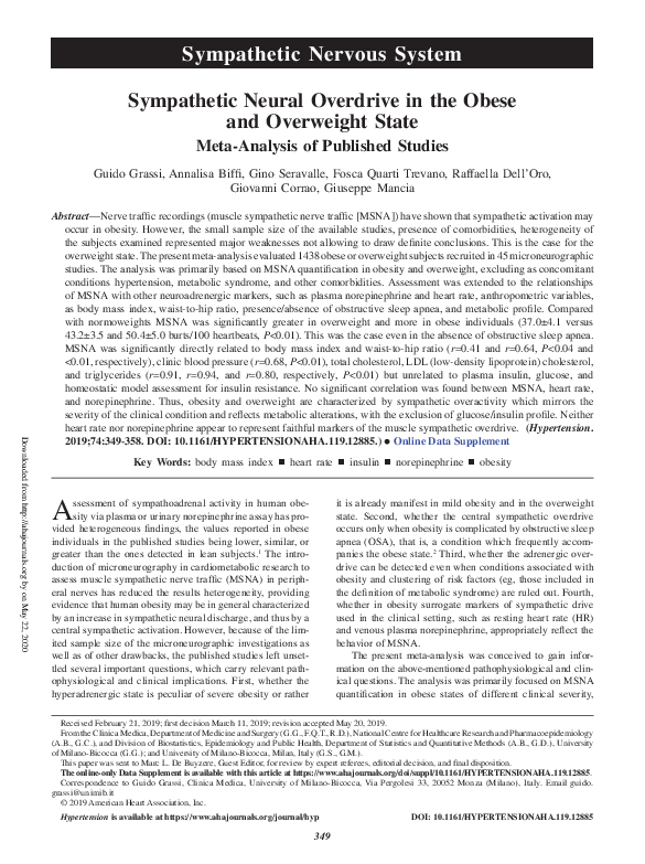 (PDF) Sympathetic Neural Overdrive in the Obese and Overweight State