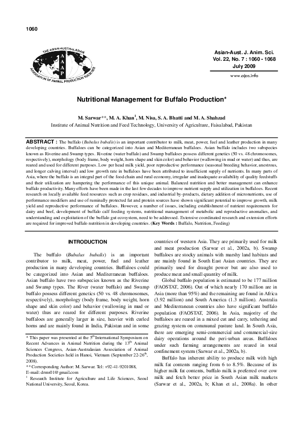 (PDF) Nutritional Management for Buffalo Production