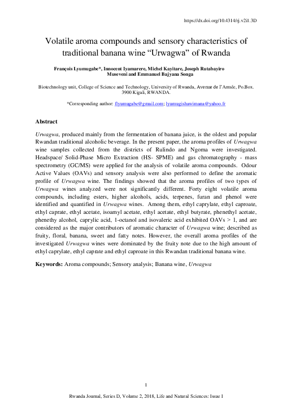 (PDF) Volatile aroma compounds and sensory characteristics of ...