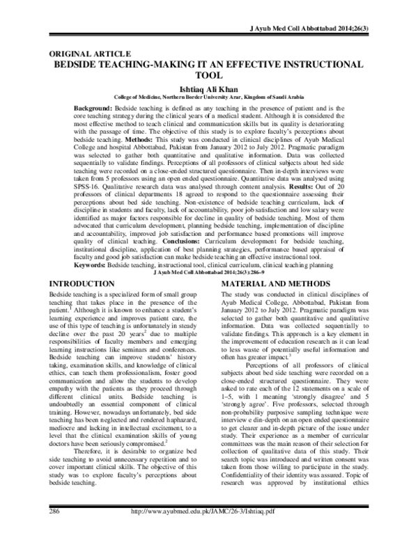 (PDF) Bedside teaching-making it an effective instructional tool