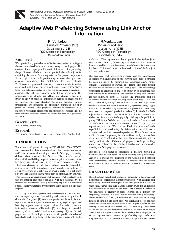 (PDF) Adaptive Web Prefetching Scheme using Link Anchor Information