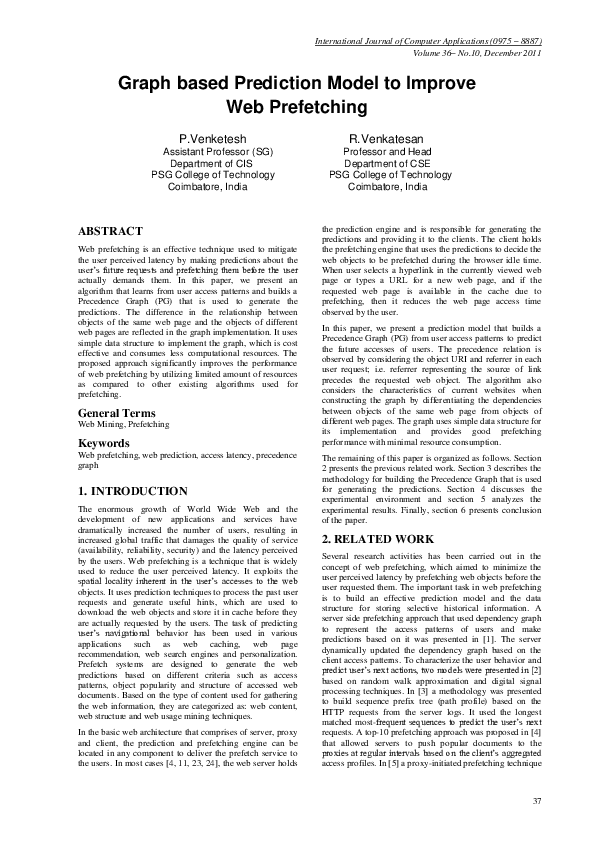 Pdf Graph Based Prediction Model To Improve Web Prefetching
