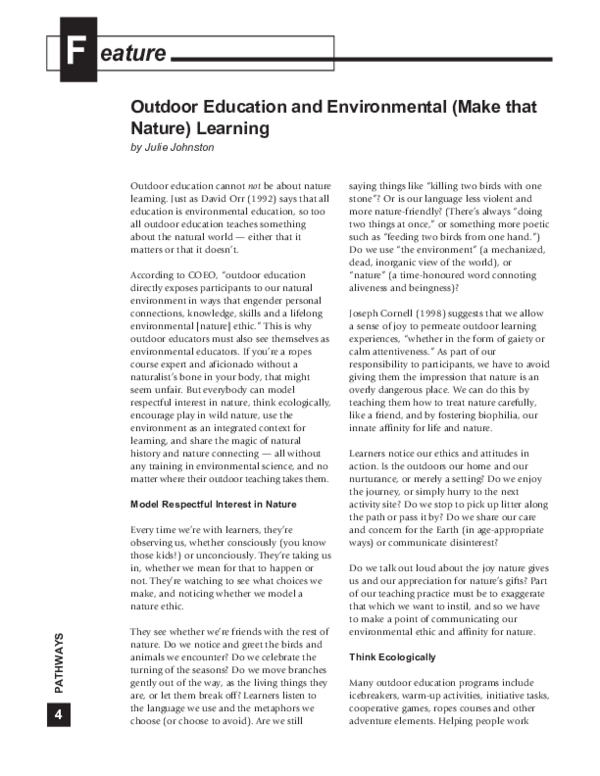 (PDF) Outdoor Education and Environmental (Make that Nature) Learning