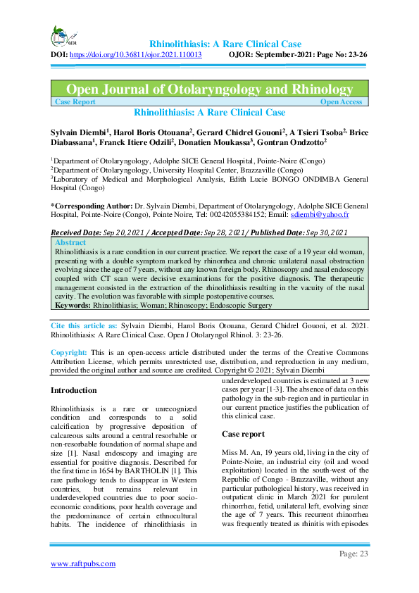 (PDF) Rhinolithiasis: A Rare Clinical Case