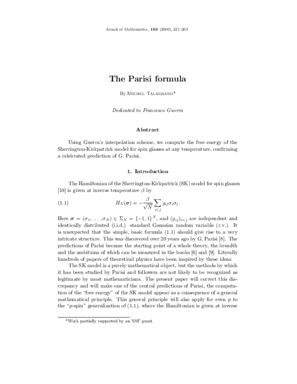 (PDF) The Parisi formula