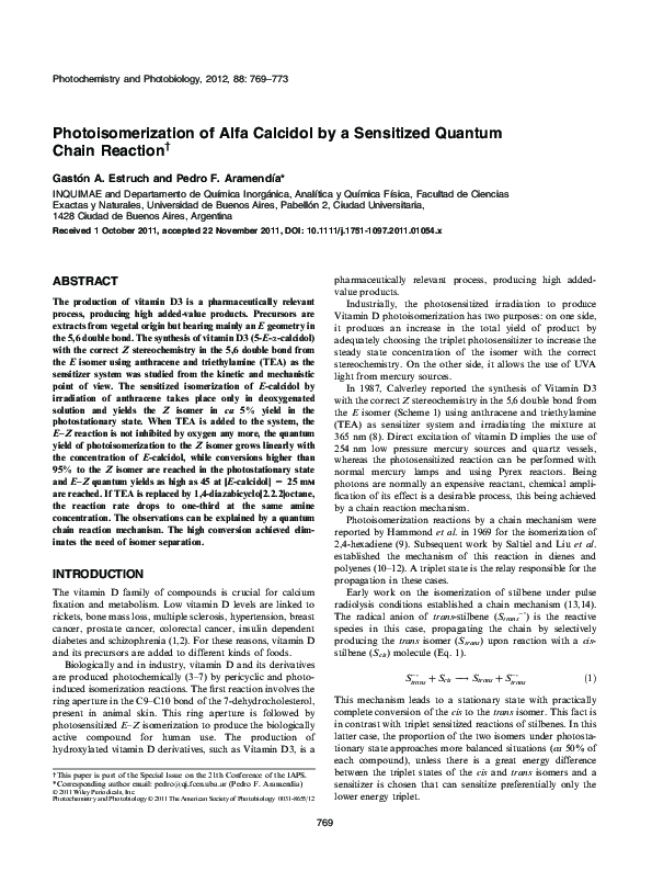 (PDF) Photoisomerization of Alfa Calcidol by a Sensitized Quantum Chain ...