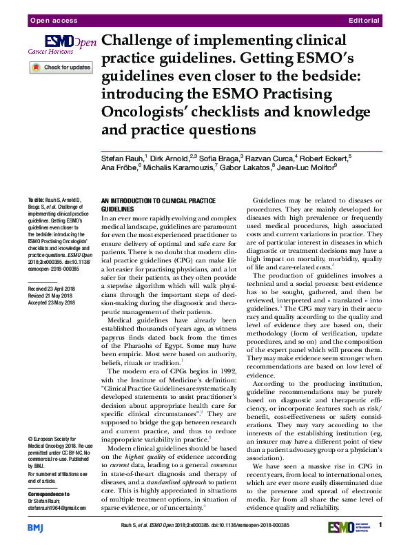 (PDF) Challenge of implementing clinical practice guidelines. Getting ESMO's guidelines even ...