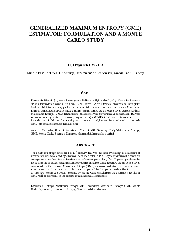 (PDF) Generalized maximum entropy (GME) estimator: formulation and a monte carlo study
