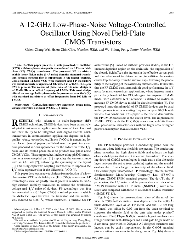 (PDF) A 12-GHz Low-Phase-Noise Voltage-Controlled Oscillator Using Novel Field-Plate CMOS ...