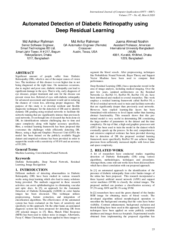(PDF) Automated Detection of Diabetic Retinopathy using Deep Learning