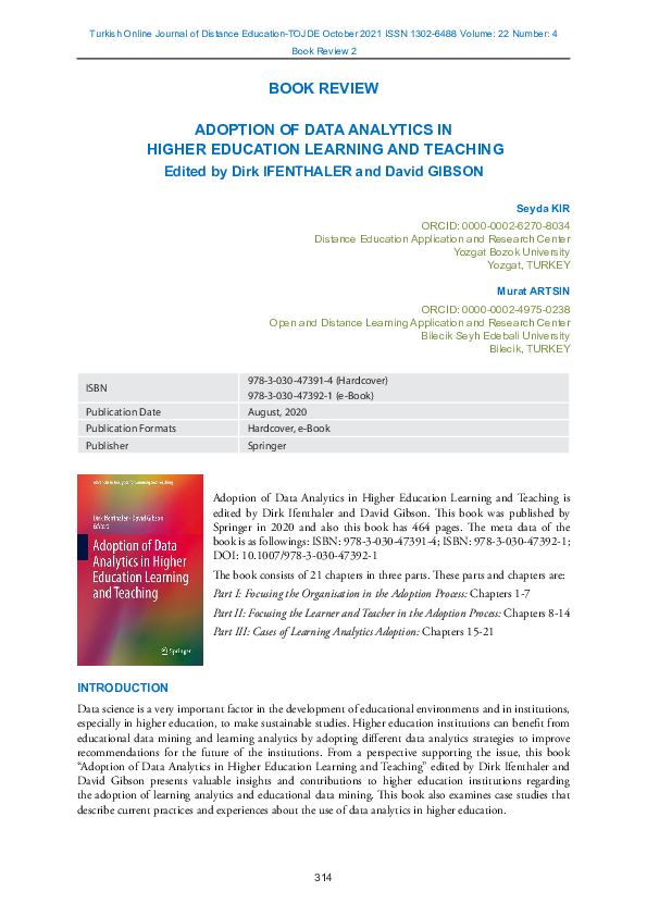 (PDF) ADOPTION OF DATA ANALYTICS IN HIGHER EDUCATION LEARNING AND TEACHING Edited by Dirk ...
