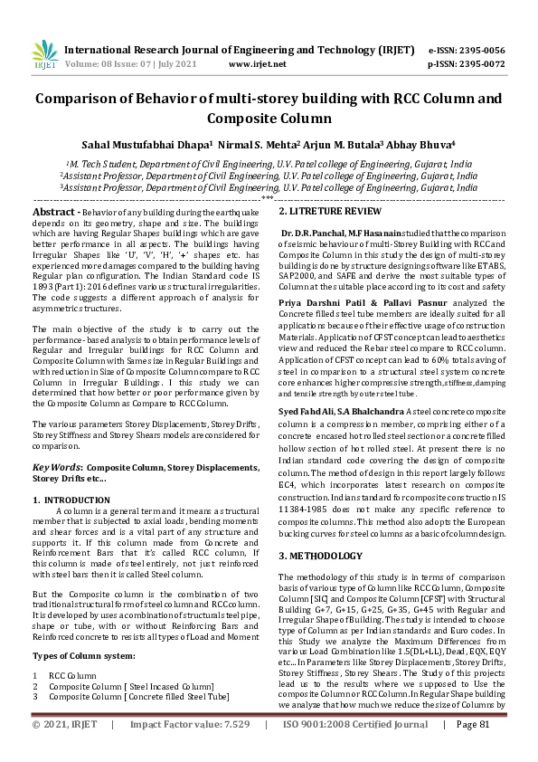 (PDF) IRJET- Comparison of Behavior of multi-storey building with RCC ...