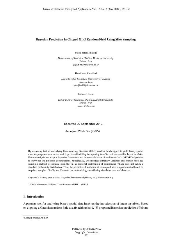 (PDF) Bayesian Prediction in Clipped GLG Random Field Using Slice Sampling