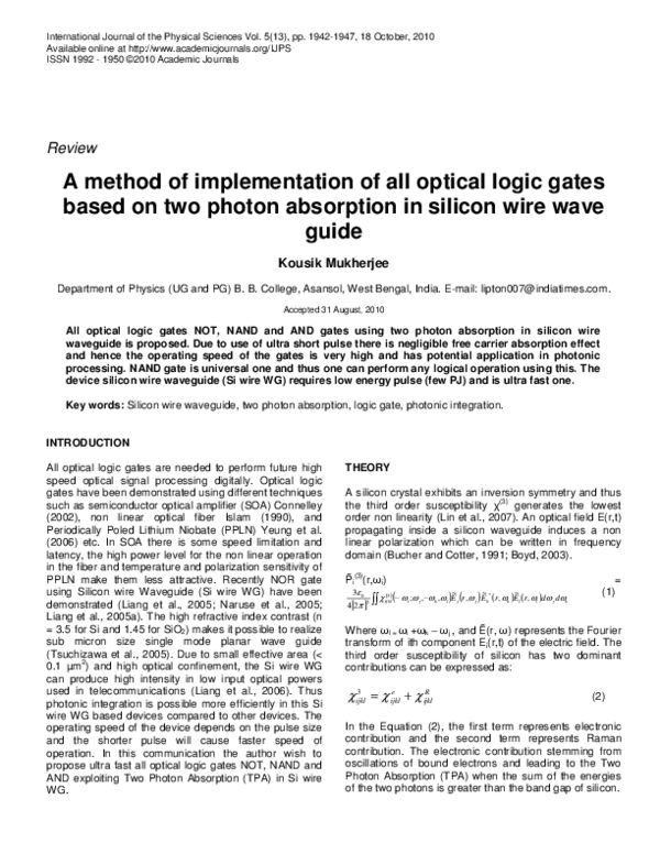 (PDF) A method of implementation of all optical logic gates based on ...
