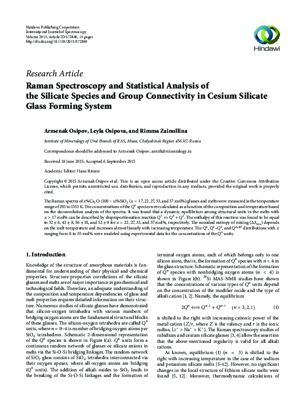 (PDF) Raman Spectroscopy and Statistical Analysis of the Silicate ...