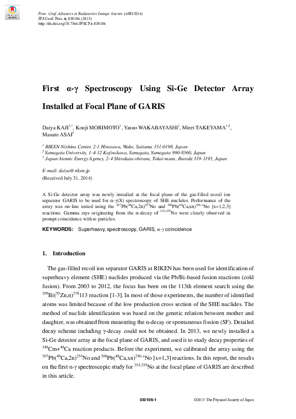 (PDF) First α-γ Spectroscopy Using Si–Ge Detector Array Installed at ...