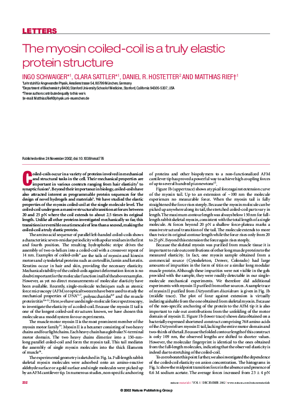 (PDF) The myosin coiled-coil is a truly elastic protein structure