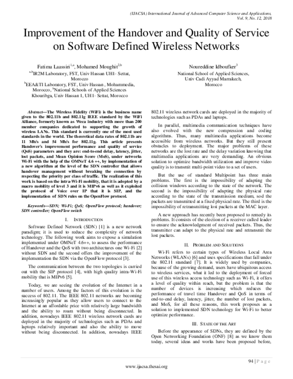 (PDF) Improvement of the Handover and Quality of Service on Software Defined Wireless Networks