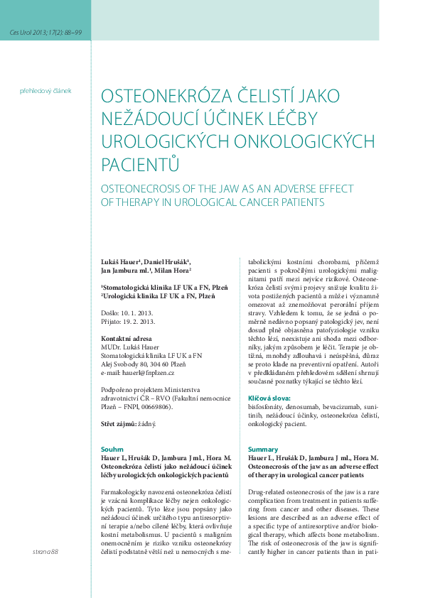 (PDF) Osteonekróza čelistí jako nežádoucí účinek léčby urologických ...