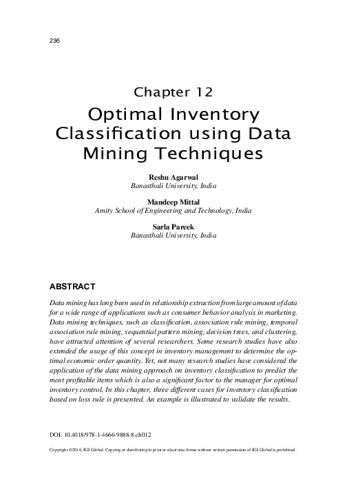 (PDF) Optimal Inventory Classification using Data Mining Techniques