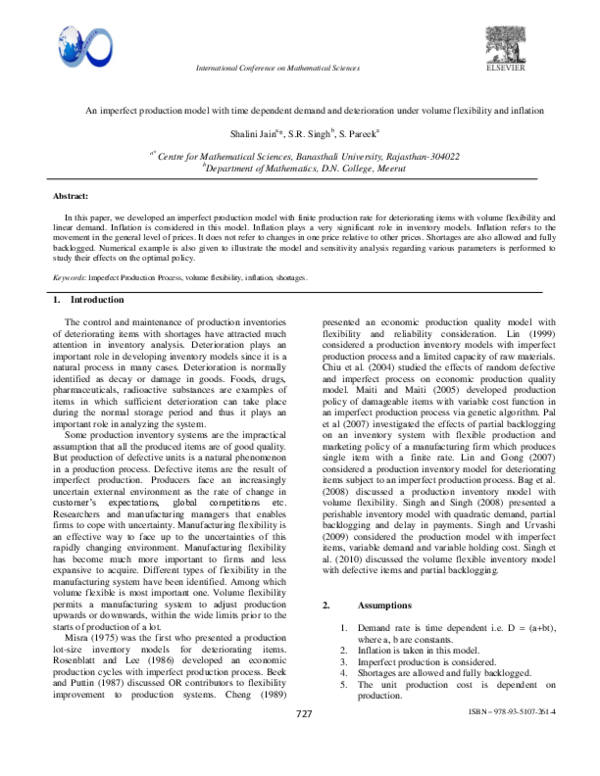 Pdf An Imperfect Production Model With Time Dependent Demand And Deterioration Under Volume