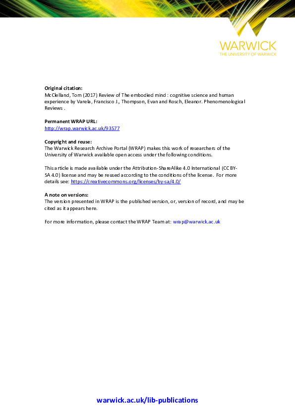 (PDF) F. Varela, E. Thompson, E. Rosch, The Embodied Mind