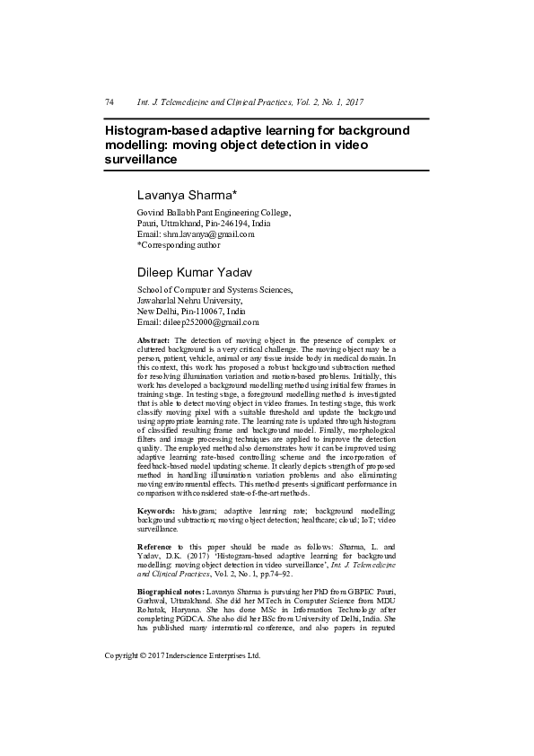 (PDF) Histogram-based adaptive learning for background modelling: moving object detection in ...