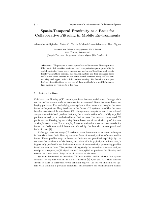 (PDF) Spatio-Temporal Proximity as a Basis for Collaborative Filtering ...