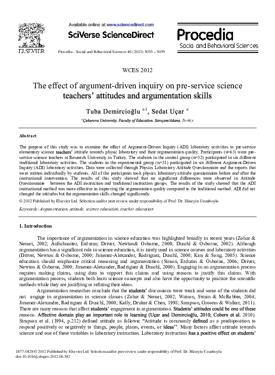 (PDF) The Effect of Argument-Driven Inquiry on Pre-Service Science ...