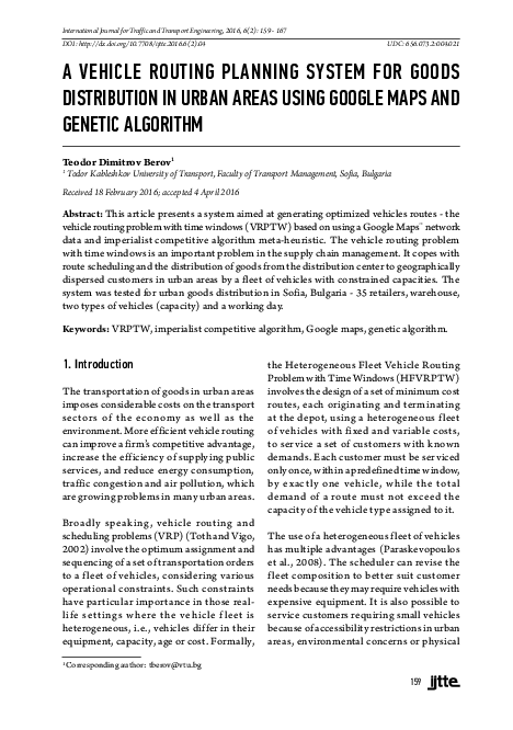 (PDF) A Vehicle Routing Planning System for Goods Distribution in Urban ...