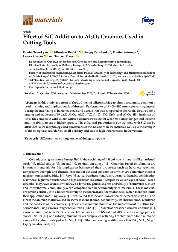 (PDF) Effect of SiC Addition to Al2O3 Ceramics Used in Cutting Tools
