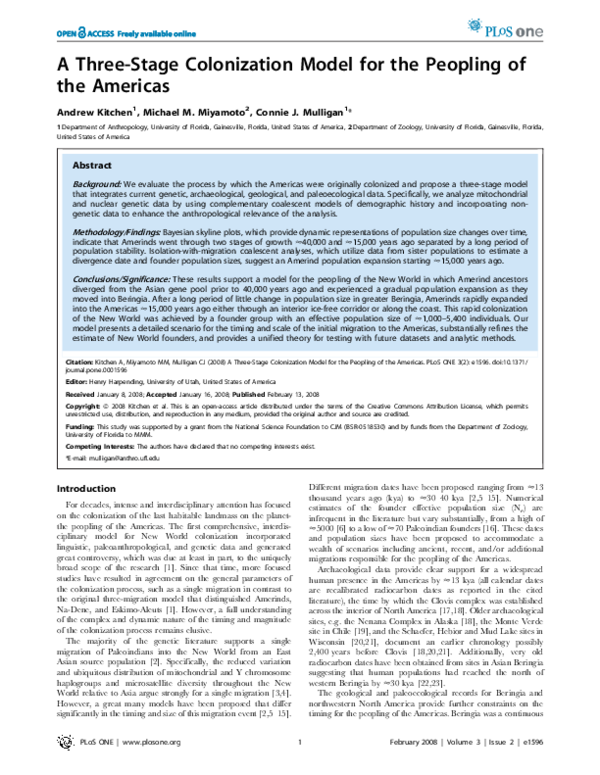 (PDF) A Three-Stage Colonization Model for the Peopling of the Americas