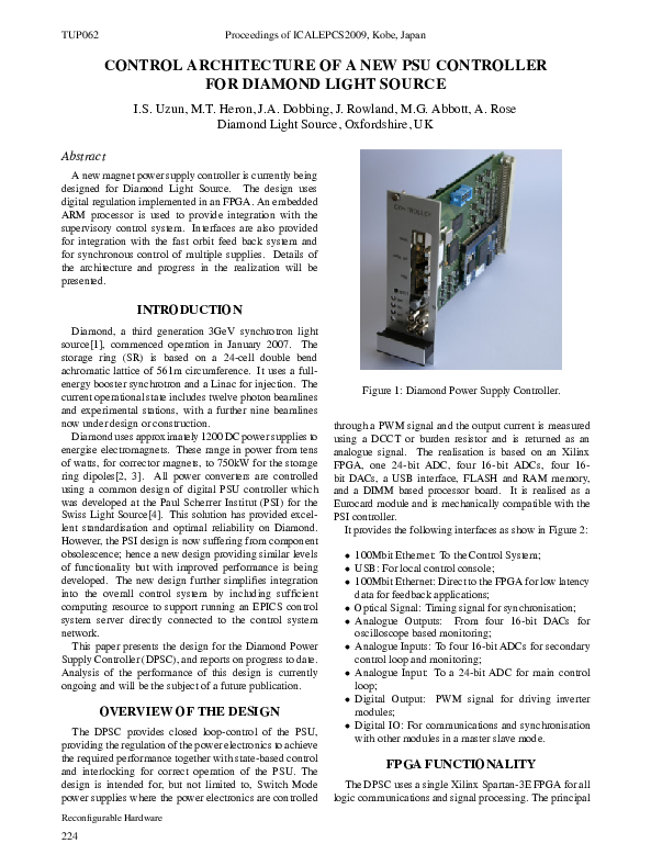(PDF) Control Architecture of a New Psu Controller for Diamond Light Source