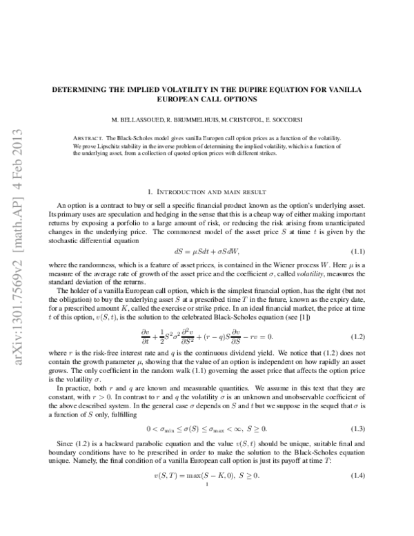 (PDF) Determining the local volatility in the Dupire equation for European call options