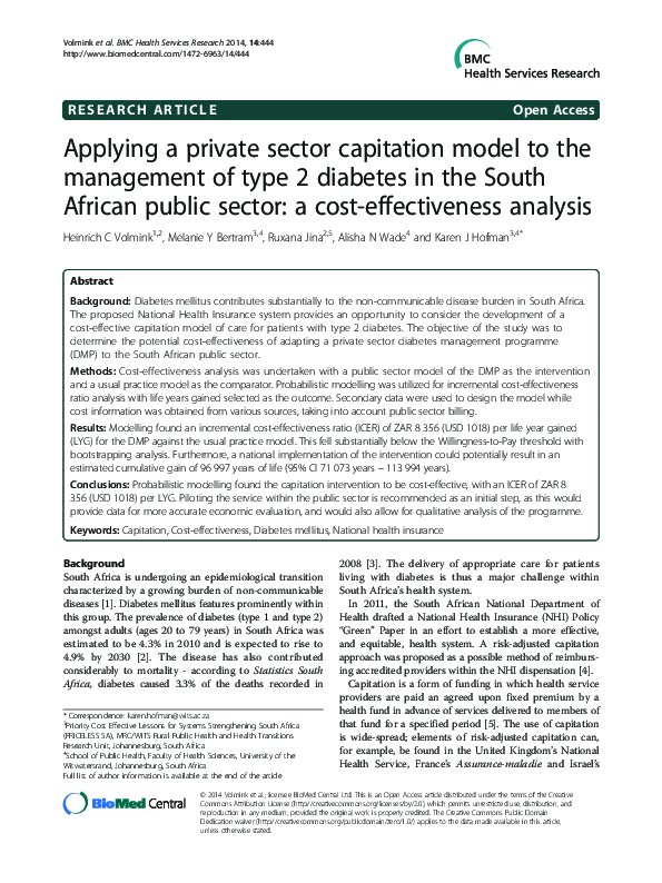 (PDF) Applying a private sector capitation model to the management of ...