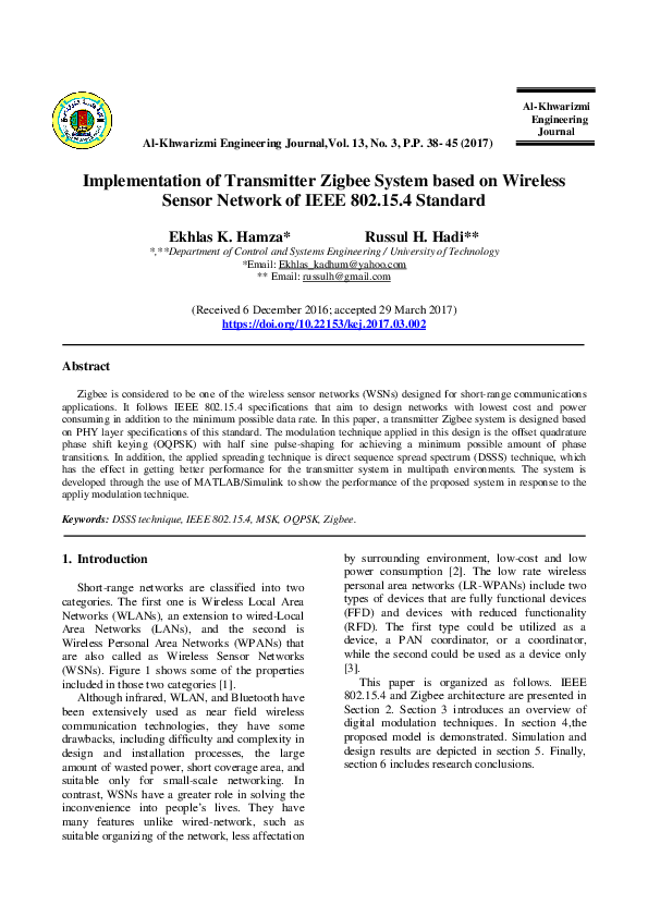 (PDF) Implementation of Transmitter Zigbee System based on Wireless ...