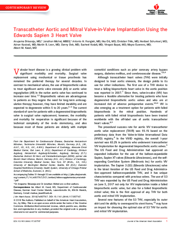 (PDF) Transcatheter Aortic and Mitral Valve-in-Valve Implantation Using the Edwards Sapien 3 ...