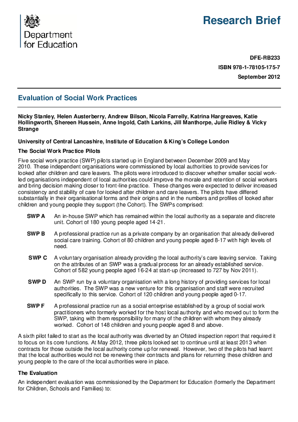 (PDF) DFE-RB233 Evaluation of Social Work Practices