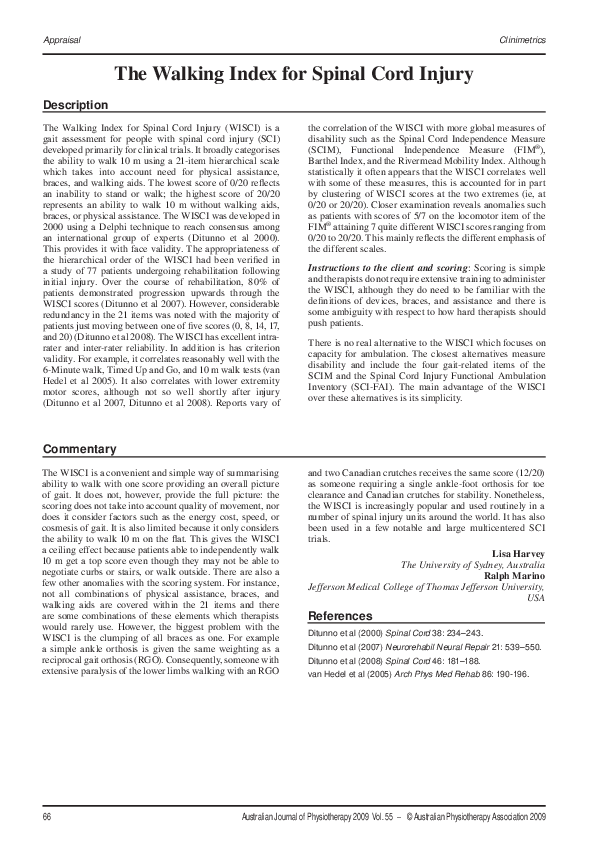 (PDF) The Walking Index for Spinal Cord Injury