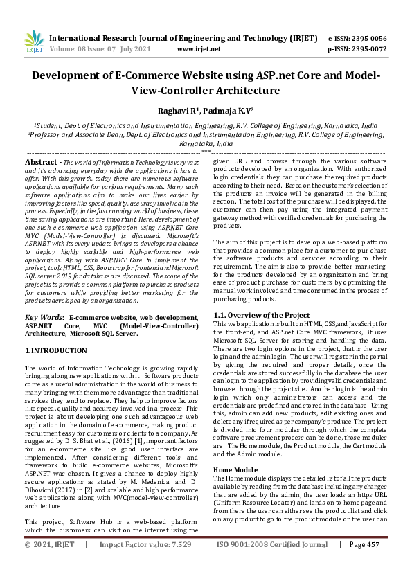 (PDF) IRJET- Development of E-Commerce Website using ASP.net Core and Model-View-Controller ...