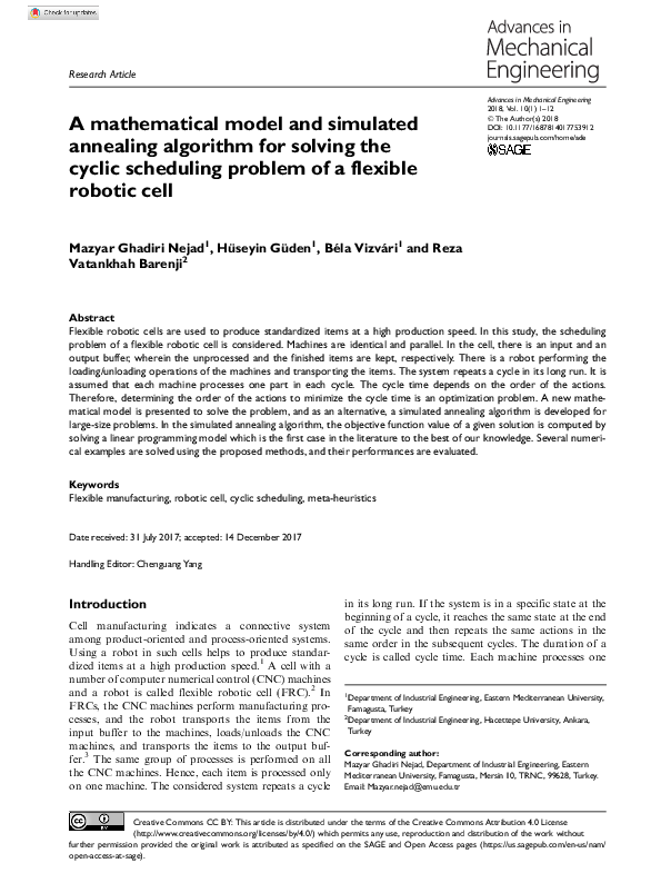 Pdf Mathematical Model And Simulated Annealing For Cyclic Scheduling 