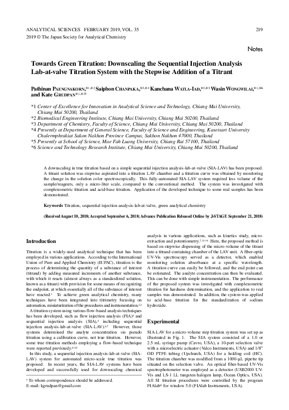 (PDF) Towards Green Titration: Downscaling the Sequential Injection Analysis Lab-at-valve ...