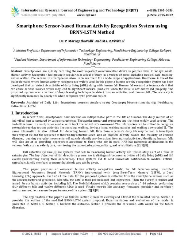 (PDF) IRJET- Smartphone Sensor-based Human Activity Recognition System using BRNN-LSTM Method