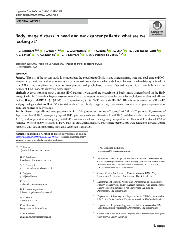 (PDF) Body image distress in head and neck cancer patients: what are we ...