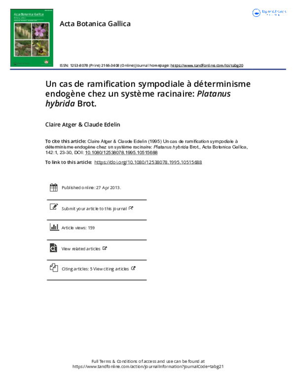 (PDF) Un cas de ramification sympodiale à déterminisme endogène chez un ...