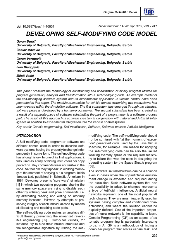 Pdf Developing Self Modifying Code Model